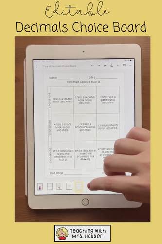 Decimals Choice Board for Google™ and Classroom Distance Learning by ...