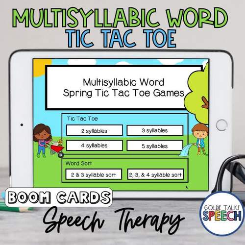Multisyllabic Word Tic Tac Toe Boom Cards | Speech Distance Learning