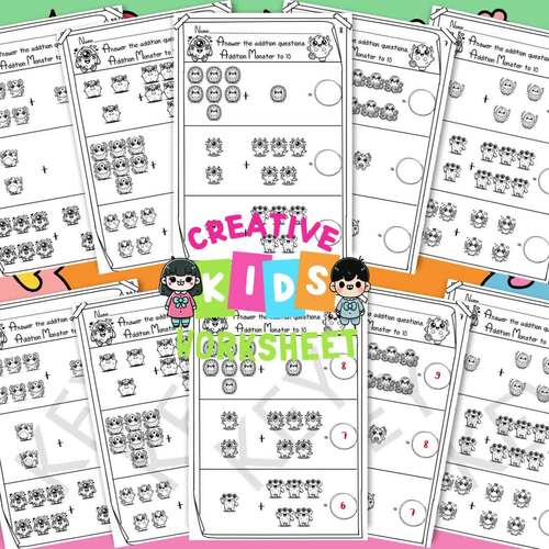 Addition Monsters Math Worksheets for Kindergarten | Numbers within 10