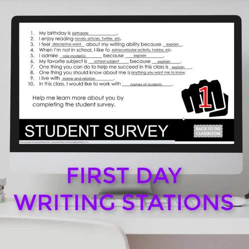First Day of School Writing (Composition) Class Stations + Digital Option