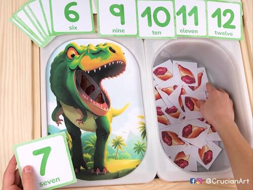 Feed the T-Rex FLISAT Insert: Dinosaur Counting to 12 Activity for Sensory Table