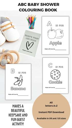 ABC Baby Shower Coloring Pages, Baby's First Alphabet Book, Activity Game,