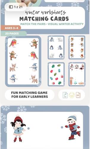 Winter Worksheets - Matching Cards (Ages 3-4) by Alpaca EDU | TPT