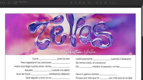 KHEA, Sebastián Yatra - 'TE VAS' Spanish Cloze Song Sheet **WITH VIDEO**