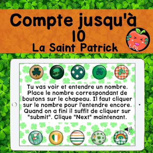 Compte jusqu'à 10 | La Saint Patrick | Cartes Boom avec audio | TpT