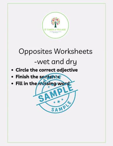 Opposites Worksheets Wet and dry-select and label (ABLLS-R C24 + G13)