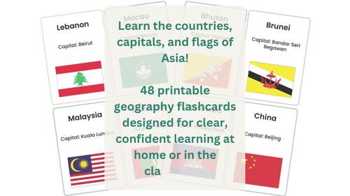 Asian Countries & Capitals Flashcards | Flags of Asia | Geography ...