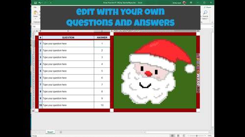 Christmas Pixel Art | Editable | For Excel | Santa | Self Checking ...