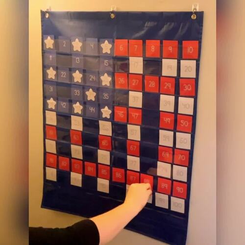 100 Chart American Flag Mystery Picture Puzzle Pocket Chart Math Center