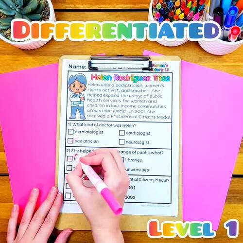 Women's History Reading Comprehension Differentiated Worksheet ...