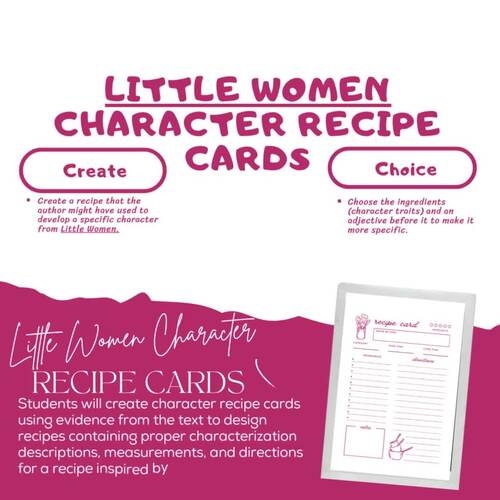 Little Women Character Analysis Recipe Cards by JennyedELA | TPT