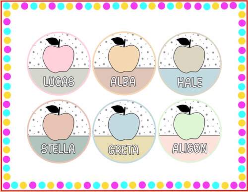 Printable Boho Neutral Spotty Apples Student Name Labels, Apples Cubby ...
