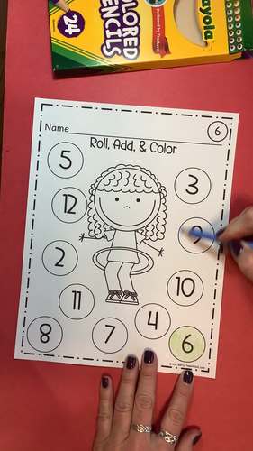 Addition Worksheets/Math Dice Games for K-2 Centers/Roll Add Color