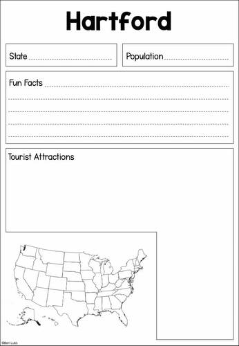 USA Capital Cities and Towns Research Pages - Geography Report Worksheets