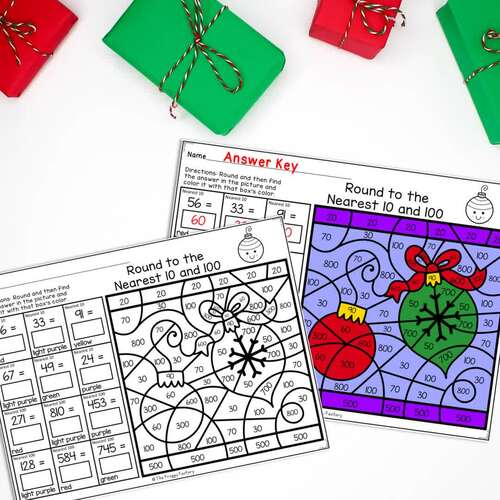 3rd Grade Christmas Math Color by Number | 3rd Grade Review Activities