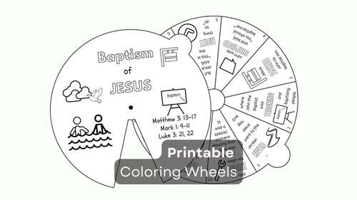 Baptism of Jesus Coloring Wheel, John Baptizes Jesus Sunday School Craft