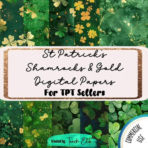 Saint Patrick's Day Gold Digital paper, St Pat's Paper, TpT Seller, Mock Up