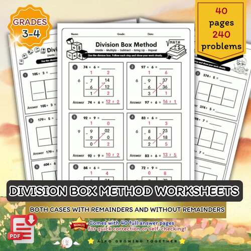 Division Box Method Bundle 2-Digit & 3-Digit ÷ 1-Digit Division (Grades ...