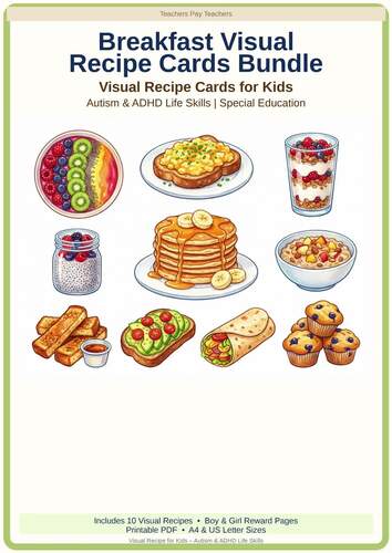 Visual Recipe Cards for Life Skills | 10 Breakfast Recipes for Autism ...