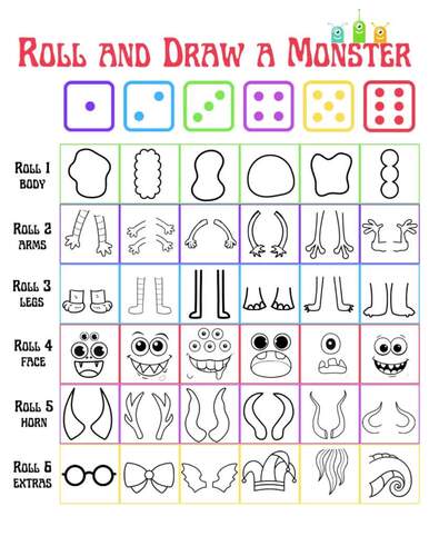 Roll the Dice to Draw a Monster, Halloween Drawing Activity, Fall Art ...