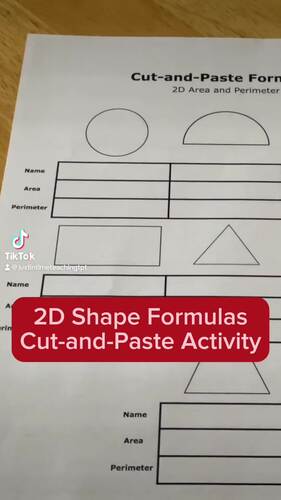 2D Geometry Shape Formulas Hands-On Practice Cut-and-Paste Activity Area