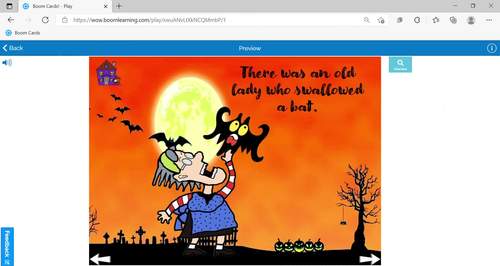 Old Lady Who Swallowed A Bat Book Buddy BOOM Cards by Petite Speech Geek