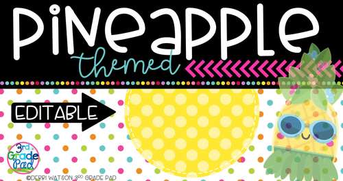 Pineapple Classroom Decor: Editable Labels, Desk Plates, Binder Covers ...