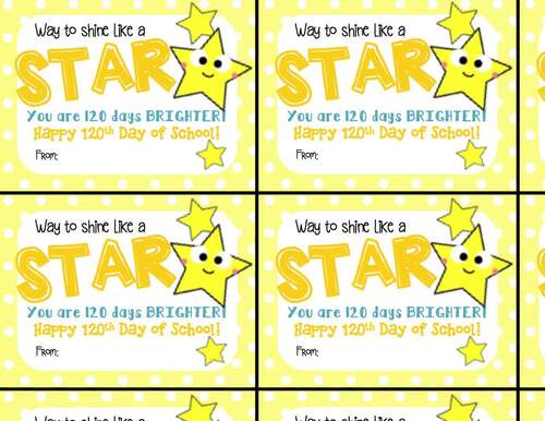 Star Stress Ball/ Highlighter/ Pen/ Starburst 120th Day of School Gift Tag