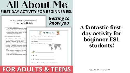 Beginner Adult ESL All About Me First Day Activity for Back to School