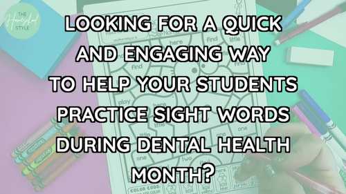 Dental Health Color by Sight Word Practice Pre-Primer and Primer Editable