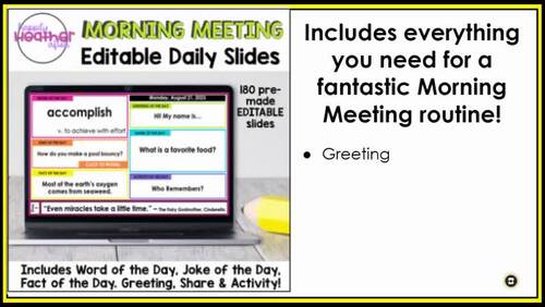 Yearlong Morning Meeting Slides Activities | 180 Days | Editable
