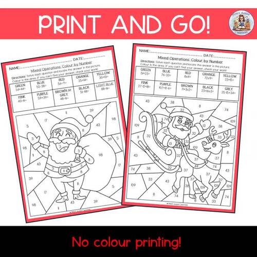 Christmas Colour By Number – Grade 5 Mixed Operations Math's Activity