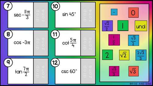 Trig Functions of Special Angles Digital Activity by Rise and Sine