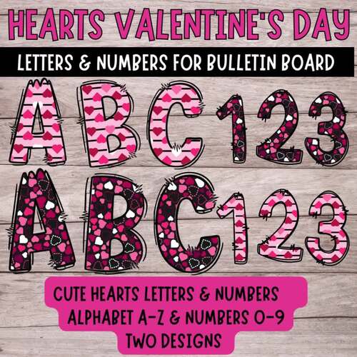 Valentine's Day Hearts Bulletin Board Doodle Letters Numbers Door ...