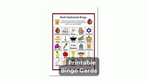 Rosh Hashanah Bingo Cards Printable, Jewish New Year Games, 50 Bingo Cards