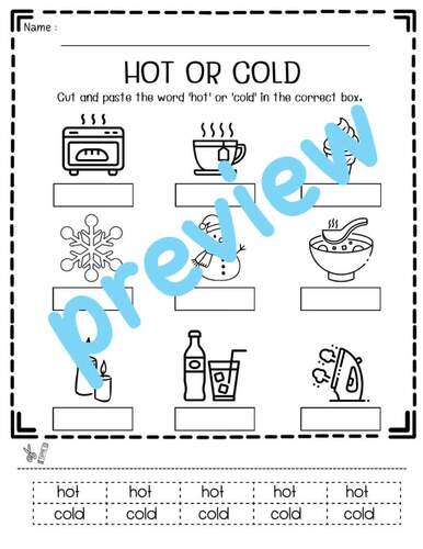 Hot and Cold Worksheets & Activities | Cut and Paste | Science by Pim Paper