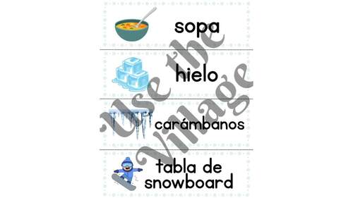 SPANISH Winter Word Wall! Kindergarten January Feb Vocabulary Write the ...
