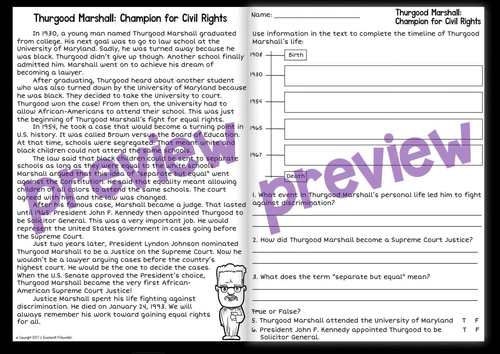 Black History Reading Comprehension Harriet Tubman Thurgood Marshall Carver