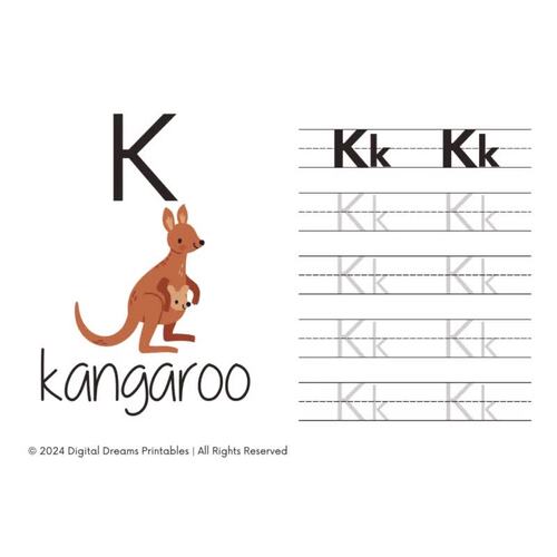 Tracing Alphabet Letters Practice K for Kangaroo Booklet Uppercase ...