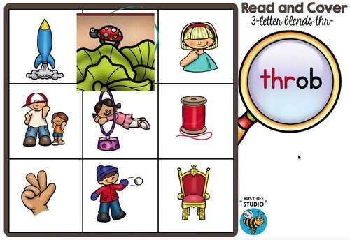 Three Letter Blends Boom Cards Game | THR Words by Busy Bee Studio