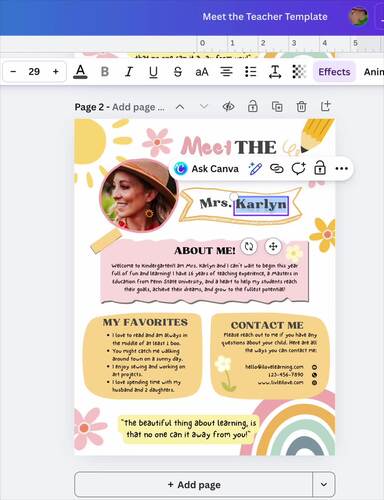 Editable Meet the Teacher Template: Back to School Introduction (Canva)
