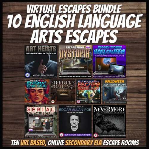 ELA Middle or High School Virtual Escape Room Bundle, 10 Online ELA ...