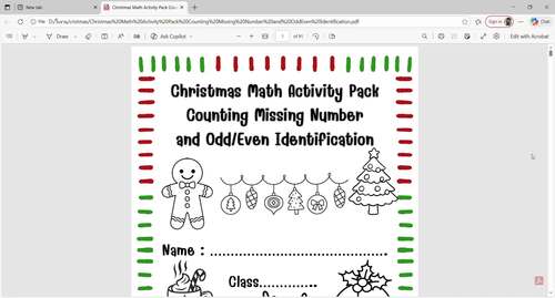 Christmas Math Activity Pack Counting Missing Number and Odd/Even ...