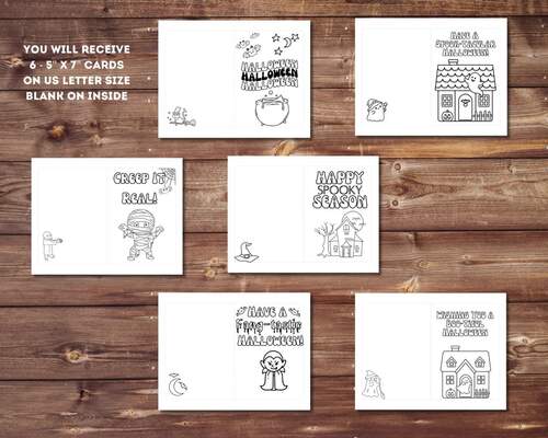 Halloween Coloring Cards, Kid's Halloween party activity, Halloween ...