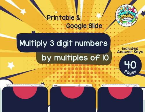 3 Digit Numbers Multiply By Multiples of 10 Using Area Models (Print ...