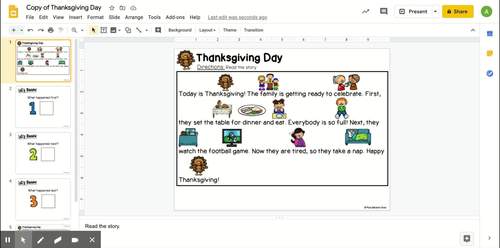 Digital THANKSGIVING Story Retelling & Sequencing for Google Slides™