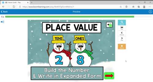 Place Value BOOM Cards Snowmen Winter 2 Digit with Expanded Form First ...