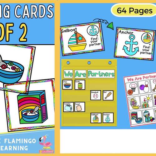 Partner Pairing Cards Set 1 Groups of 2 Preschool Kindergarten and 1st ...