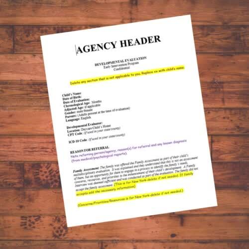 Early Intervention DAYC 2 Report Template for Developmental Assessment