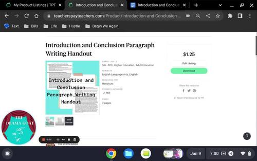 Introduction and Conclusion Paragraph Writing Handout by The Drama GOAT
